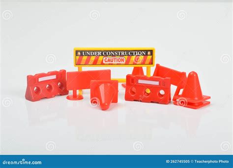 Traffic Road Repair Barriers Set With Text Under Construction Safety Barricade Roadblocks