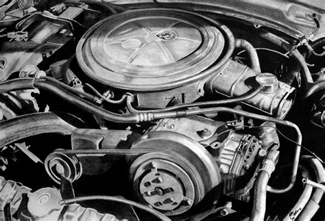 Photorealistic Drawing Of An Engine