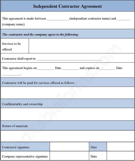 Independent Contractor Agreement Fillable Pdf Form Editable Pdf Forms