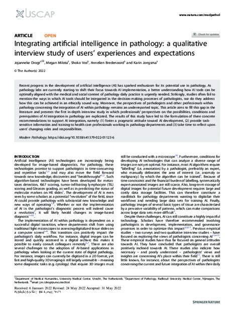 Pdf Integrating Artificial Intelligence In Pathology A Qualitative