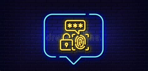 Biometric Security Line Icon Fingerprint Scan Sign Neon Light Speech Bubble Vector Stock