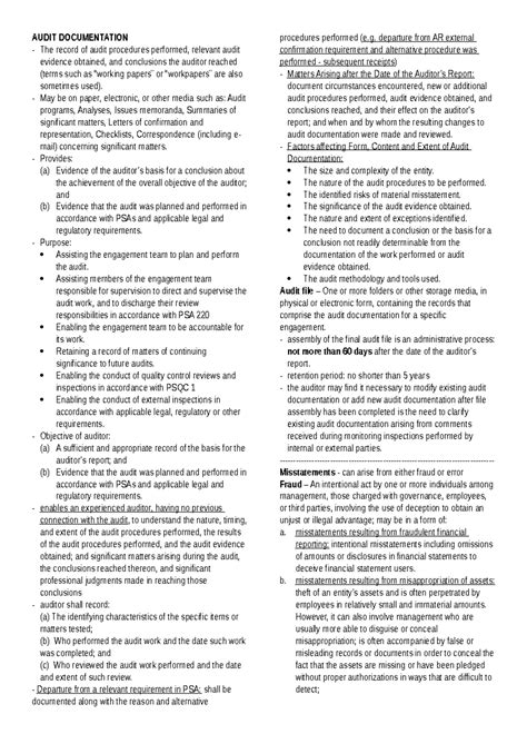 Audit Documentation Audit Documentation The Record Of Audit