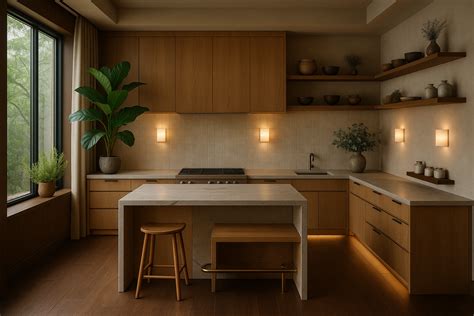 Functional Japandi Kitchen With Zellige Tile And Oak Cabinets