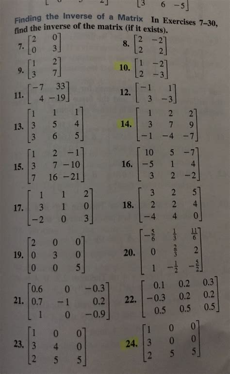solved finding the inverse of a matrix in exercises 7 30 6