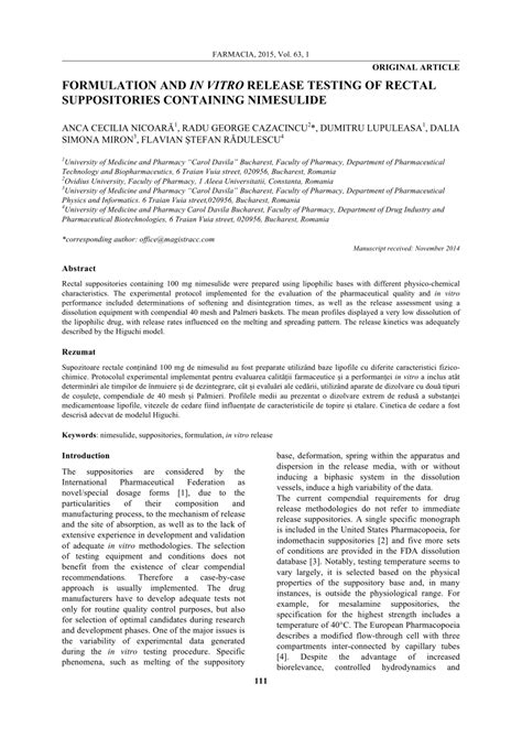 Pdf Formulation And In Vitro Release Testing Of Rectal Suppositories Containing Nimesulide