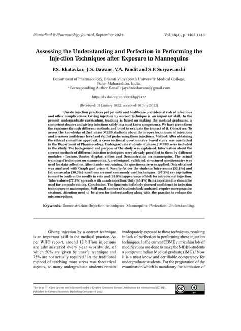 Pdf Assessing The Understanding And Perfection In Performing The Injection Techniques After