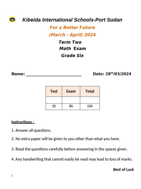 New Term 2 Math Exam Class 6 24 Pdf Area Elementary Mathematics