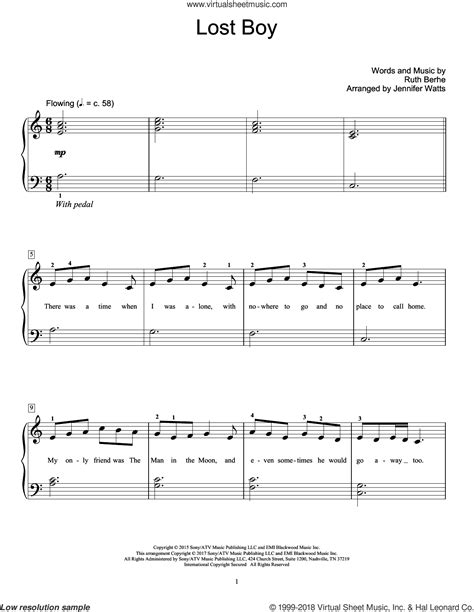 B Lost Boy Sheet Music Beginner For Piano Solo Elementary