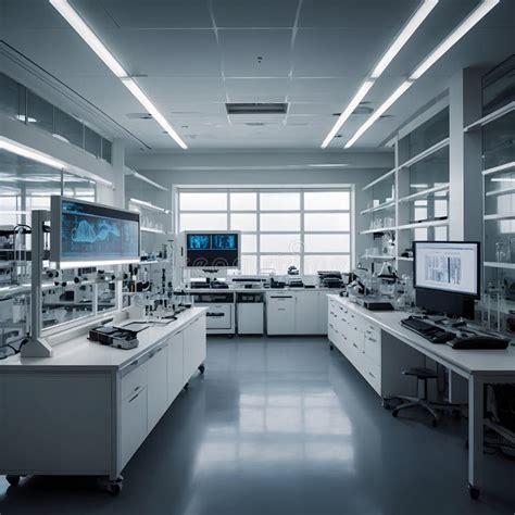 Sleek Lab Design Featuring Dna Sequencers Robots And Digital Floating