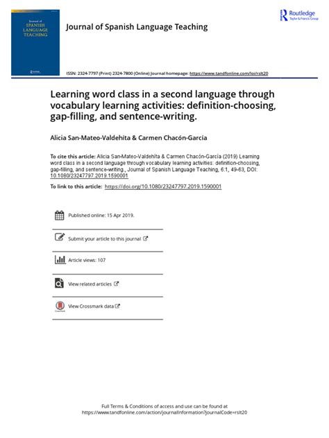 Learning Word Class In A Second Language Through Vocabulary Learning Activities Definition