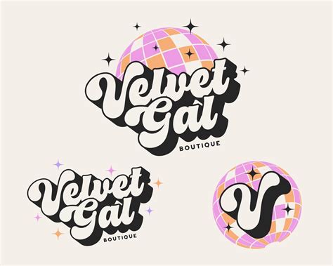 Editable Canva Logo Template Retro Disco Ball Logo Diy Fun Colorful