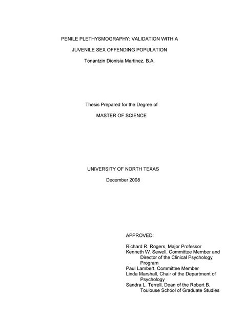 Penile Plethysmography Validation With A Juvenile Sex Offending Population Unt Digital Library