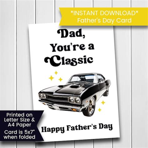 Classic Car Fathers Day Card Etsy
