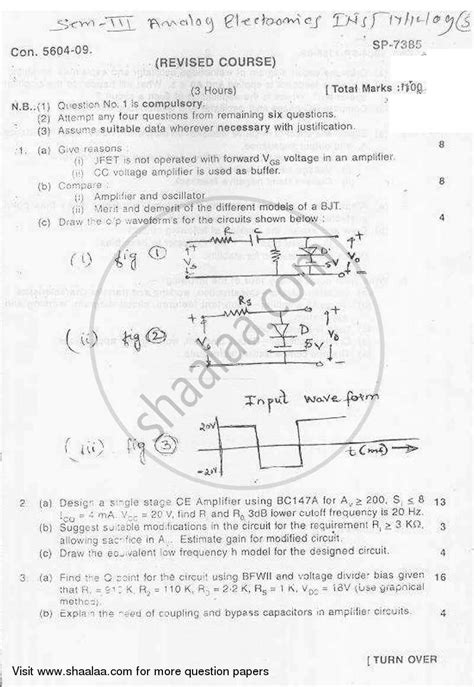 Analog Electronics 2009 2010 Be Instrumentation Engineering Semester 3 Se Second Year Old