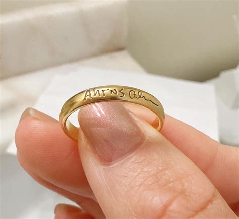 14k Gold Custom Handwriting Ring • Engraved Memorial Jewelry • Dainty
