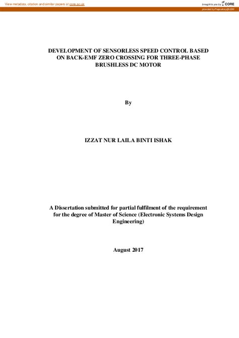 Pdf Development Of Sensorless Speed Control Based On Back Emf Zero