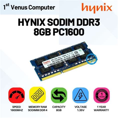 Jual MEMORY RAM LAPTOP HYNIX DDR3 8GB SODIM PC12800 1600Mhz MEM05 HYN Di Seller Venus Computer