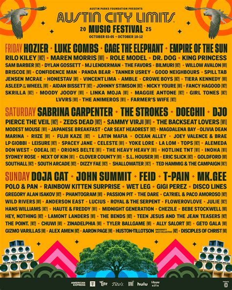 Acl Fest 2025 Shares Daily Lineups Culturemap Austin