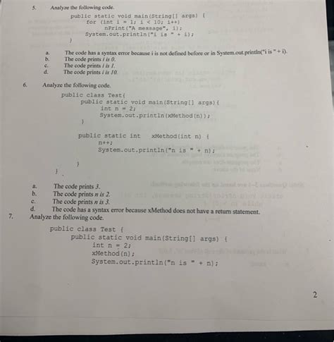 Solved 5 Analyze The Following Code Public Static Void