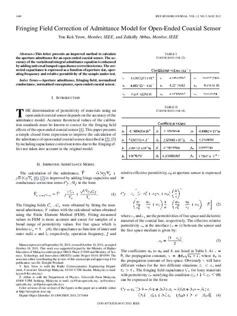 Pdf Fringing Field Correction Of Admittance Model For Open Ended Coaxial Sensor