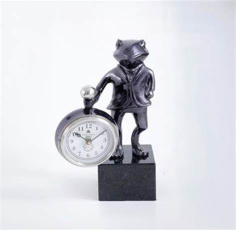 Clock Table Frog Black Finish With Granite Base 62853 Jj Cale