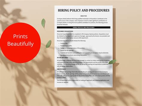 Editable Hiring Policy Template Hr Recruitment Guidelines Digital Download Etsy