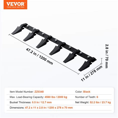Vevor Bucket Tooth Bar 1200 Mm Heavy Duty Tractor Bucket 6 Teeth Bar