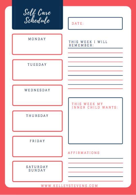 Self Care Schedule — Kelley Stevens Schedule Planner Weekly Schedule