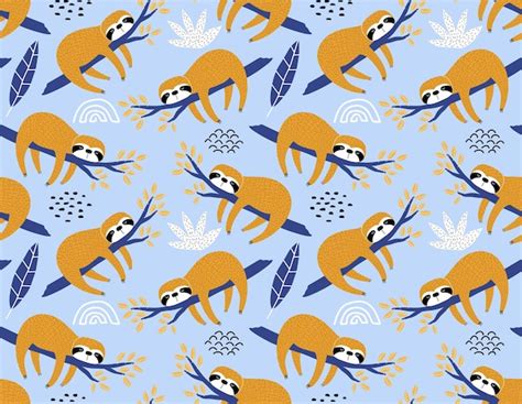 Cute Sloth Seamless Pattern Premium Vector