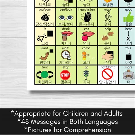 Bilingual Korean English Communication Board 48 Aided Language Aac