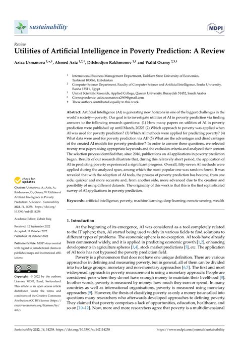 Pdf Utilities Of Artificial Intelligence In Poverty Prediction A Review