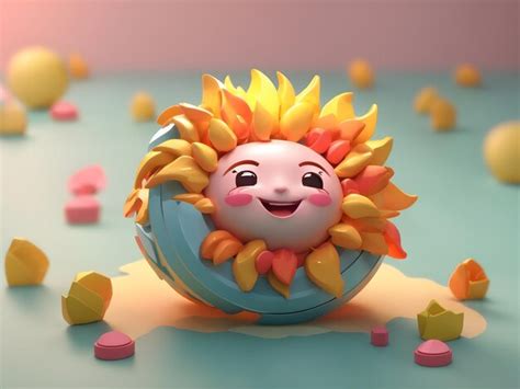 Premium Ai Image Tiny Cute Isometric 3d Render Cheerful Sun