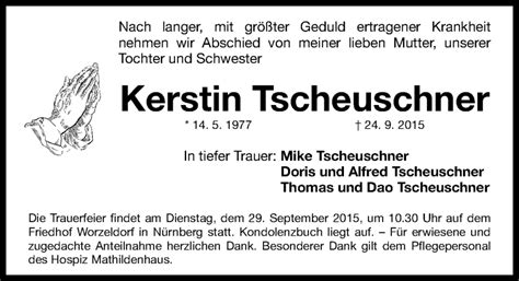 Traueranzeigen Von Kerstin Tscheuschner Trauernnde