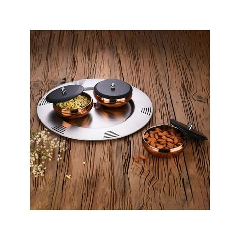Buy Fns Rose Gold Steel Serving For Snacks Dry Fruits Dessert Set Of 3 Online