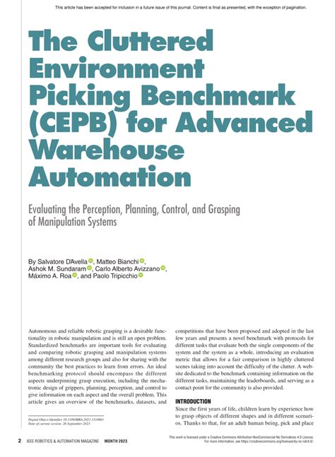 Pdf The Cluttered Environment Picking Benchmark Cepb For Advanced Warehouse Automation