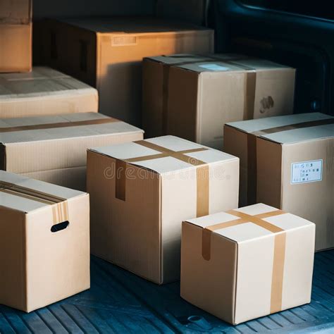 Assorted Cardboard Boxes In Vehicle Various Sizes And Labels With
