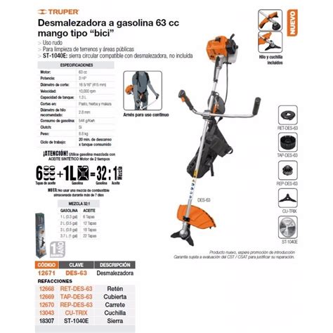 ⭐ Desbrozadora Desmalezadora Güiro De Gasolina Truper 63cc