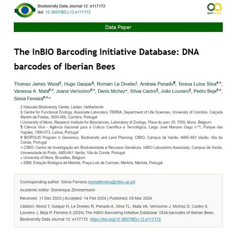 New Publication The Inbio Barcoding Initiative Database Dna Barcodes