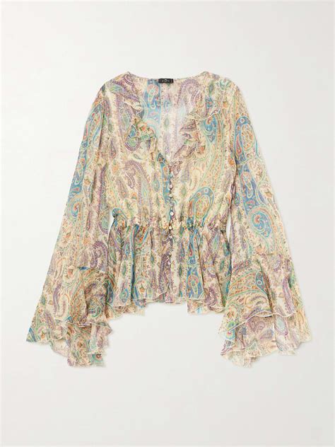 Etro Ruffled Paisley Print Silk Chiffon Peplum Blouse Net A Porter