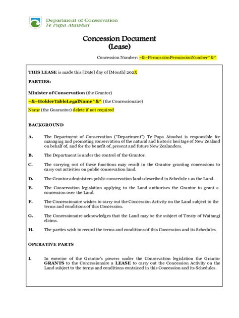 Fillable Online Concession Document Lease Fax Email Print Pdffiller