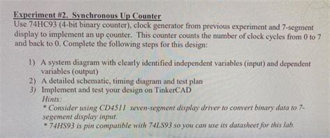 Solved Experiment 2 Synchronous Up Counter Use 74hc93 Solved Experiment 2 Synchronous Up Counter Use 74hc93