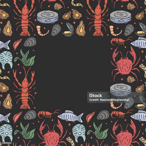 Ilustración De Fondo De Mariscos Ilustración De Mariscos Dibujada Con
