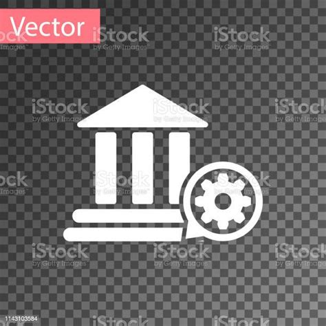 흰색 은행 건물과 기어 아이콘이 투명 한 배경에 고립 조정 응용 프로그램 서비스 개념 설정 옵션 유지 보수 수리 고정 벡터 일러스트 개념에 대한 스톡 벡터 아트 및 기타