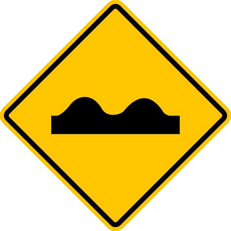 Unevens Sign On Road Yellow Diamond Shaped Warning Road Sign Diamond