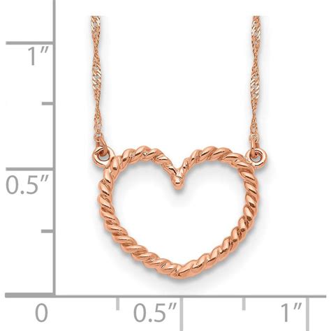 14k Rose Gold Polished And Textured Open Heart Pendant Necklace 17