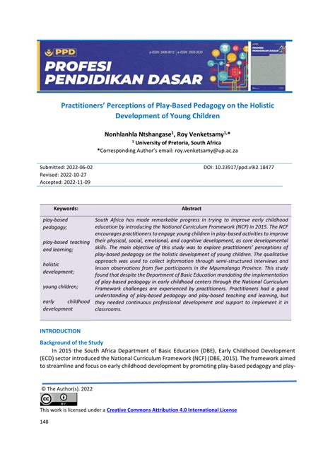 Pdf Practitioners Perceptions Of Play Based Pedagogy On The Holistic Development Of Young