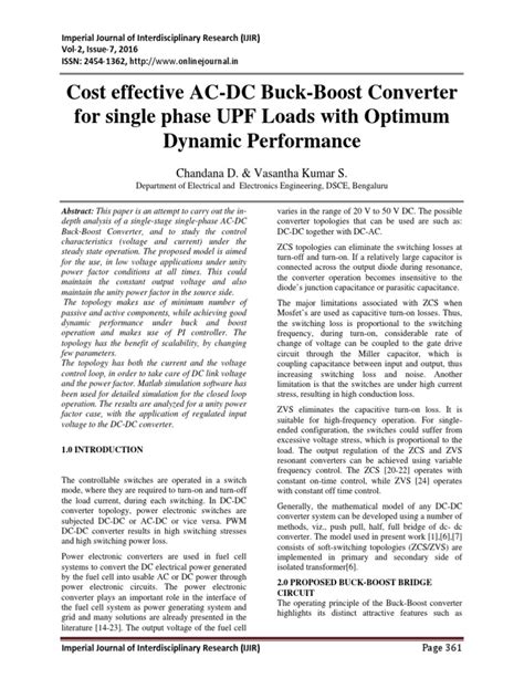 Cost Effective Ac Dc Buck Boost Converter For Single Phase Upf Load