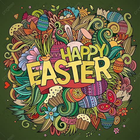 Hand Drawn Easter Vector Png Images Cartoon Hand Drawn Doodles Happy Easter Background Garden