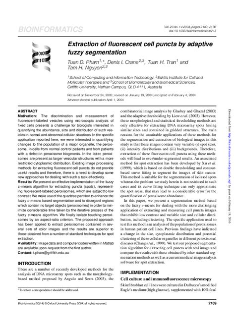 Pdf Extraction Of Fluorescent Cell Puncta By Adaptive Fuzzy Segmentation