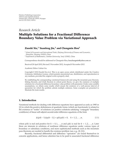 Pdf Multiple Solutions For A Fractional Difference Boundary Value Problem Via Variational Approach